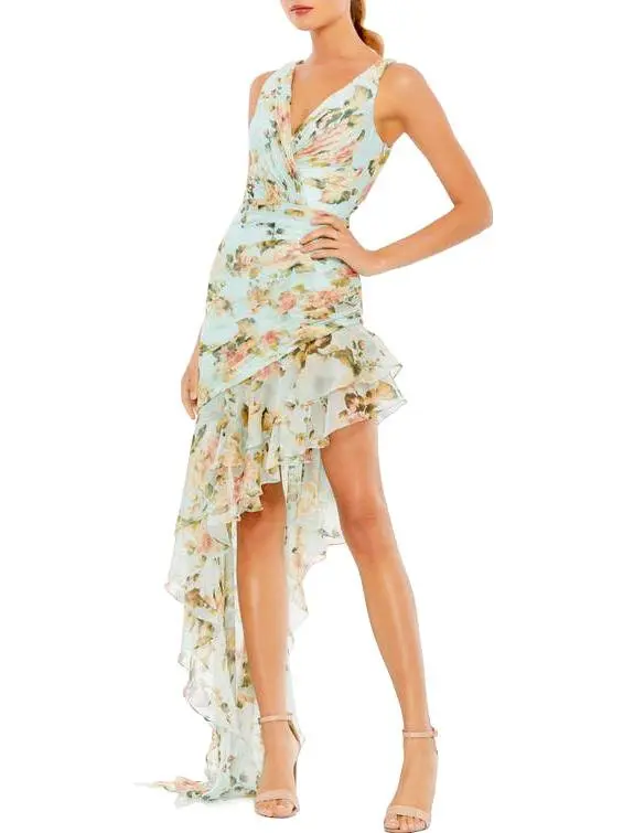 Mac Duggal Floral Print Asymmetrical Dress - Blue Floral