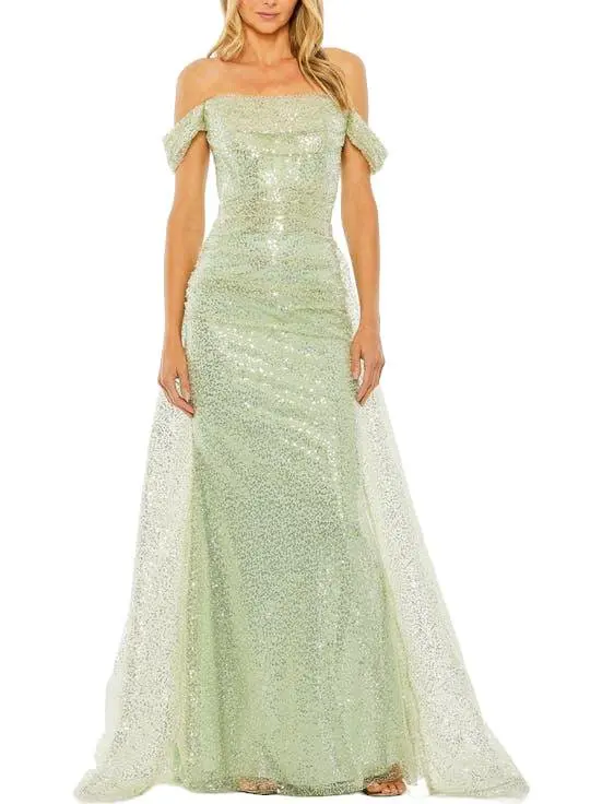 Mac Duggal Off-the-shoulder Sequin Gown - Sage