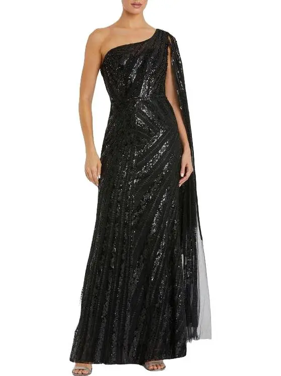 Mac Duggal One-shoulder Embellished Gown - Black