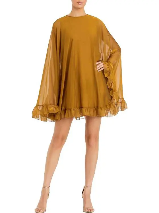 Mac Duggal High Neck Cape Mini Dress - Antique Gold