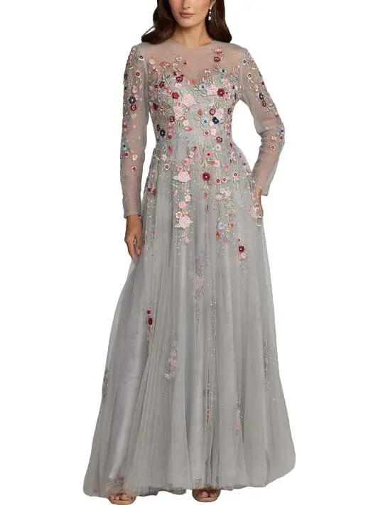 Mac Duggal Embroidered Illusion Gown - Platinum Multi