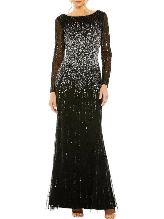 Mac Duggal High Neck Sequin A-line Gown - Black