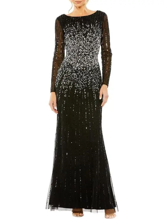 Mac Duggal High Neck Sequin A-line Gown - Black