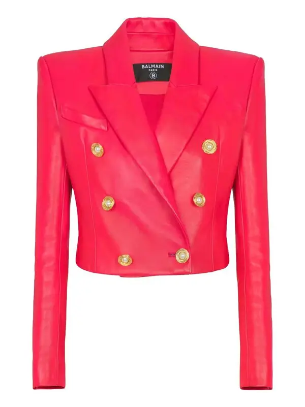 Balmain Lambskin Cropped Jacket - Red