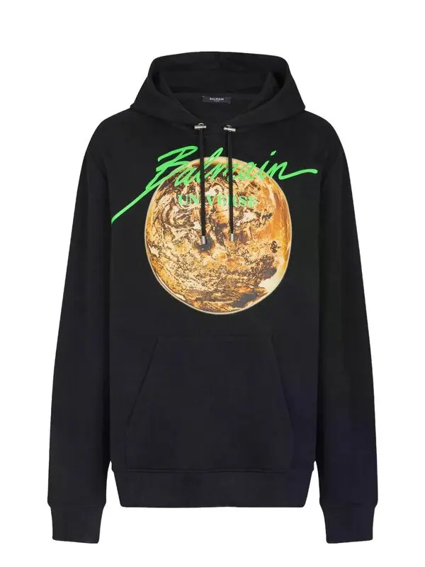 Balmain Universe & Planet-print Hoodie - Black