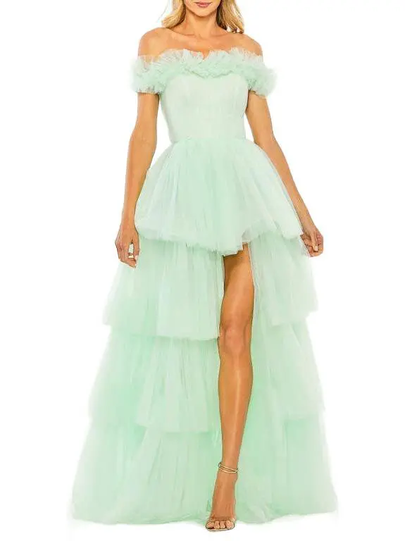 Mac Duggal Off-the-shoulder Tulle Gown - Mint
