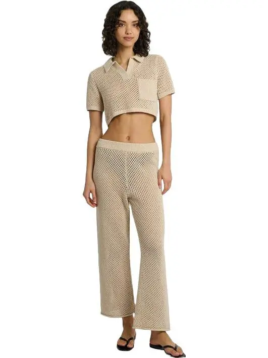 Onia Knit Crochet Cropped Short Sleeve Polo - Sandshell