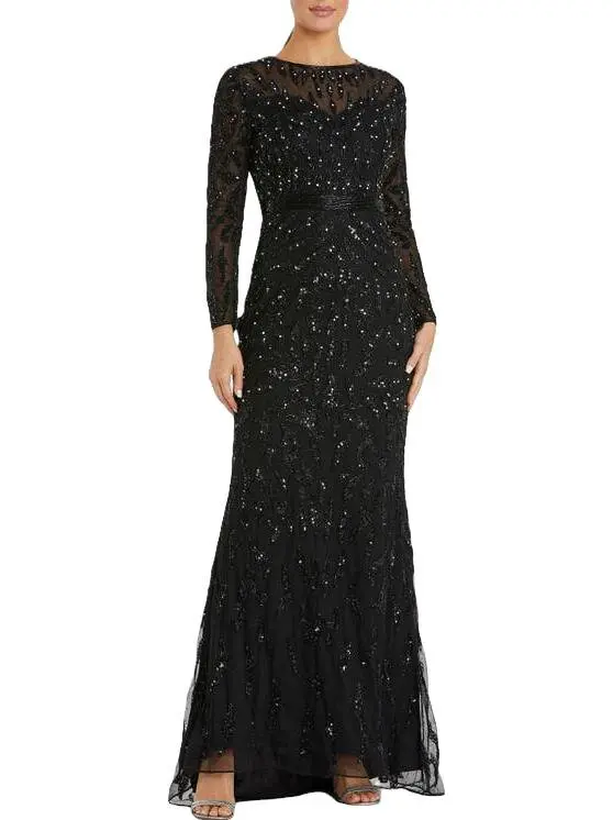 Mac Duggal Abstract Beaded Evening Gown - Black