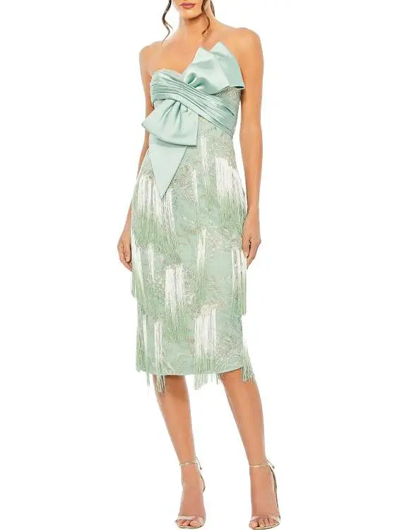 Mac Duggal Ombré Fringe Midi Dress - Sage