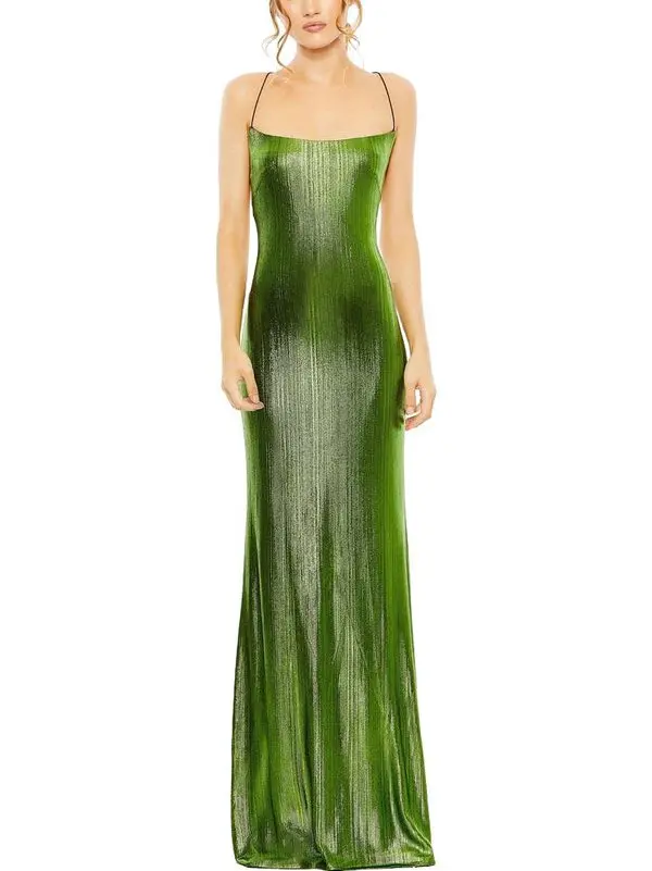 Mac Duggal Metallic Corset Back Column Gown - Apple Green