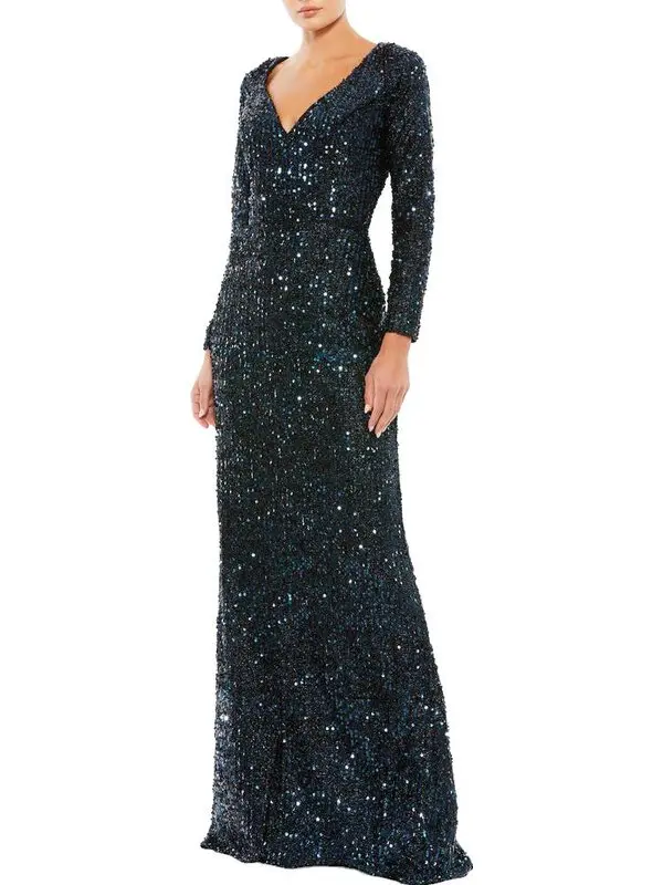 Mac Duggal Long Sleeve Sequined Gown - Midnight