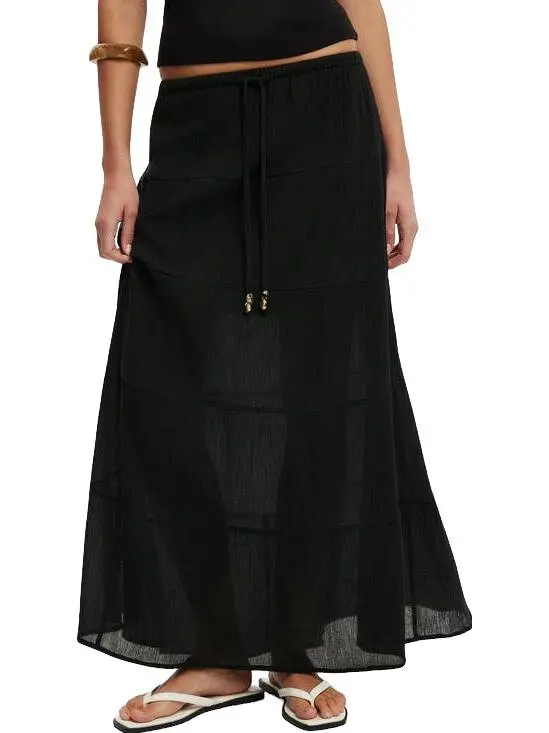 COTTON ON Haven Multi Tiered Maxi Skirt - Black Texture