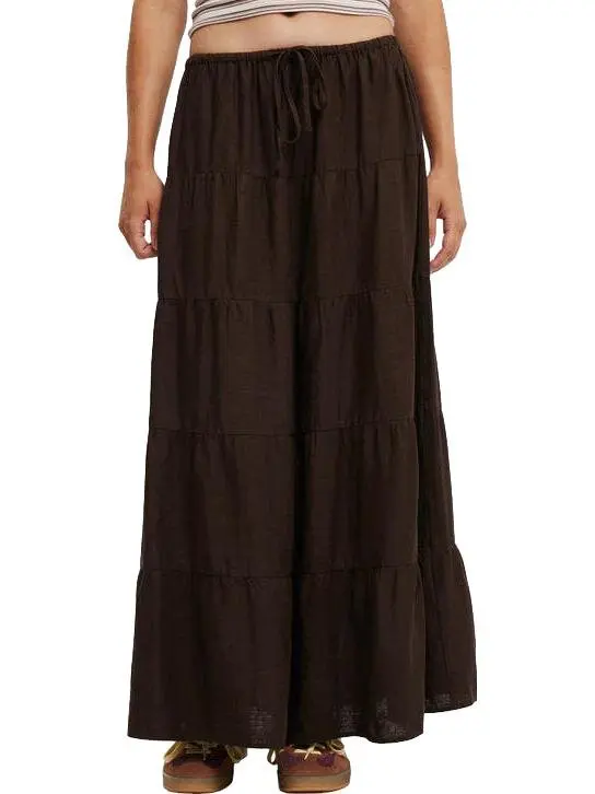 COTTON ON Haven Multi Tiered Maxi Skirt - Dark Oak