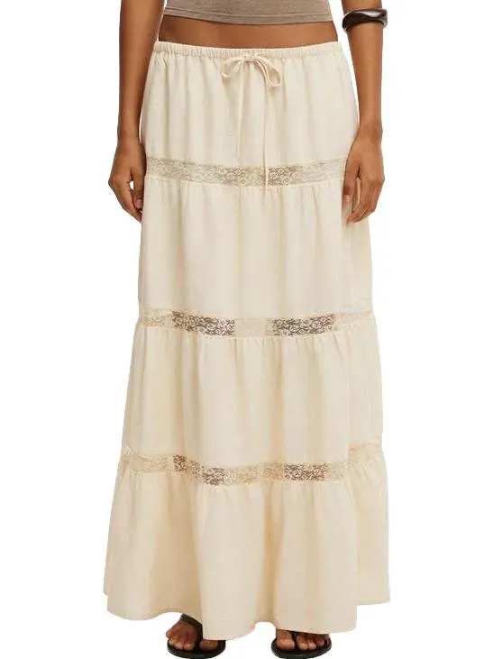 COTTON ON Haven Multi Tiered Maxi Skirt - Honey Cream Lace