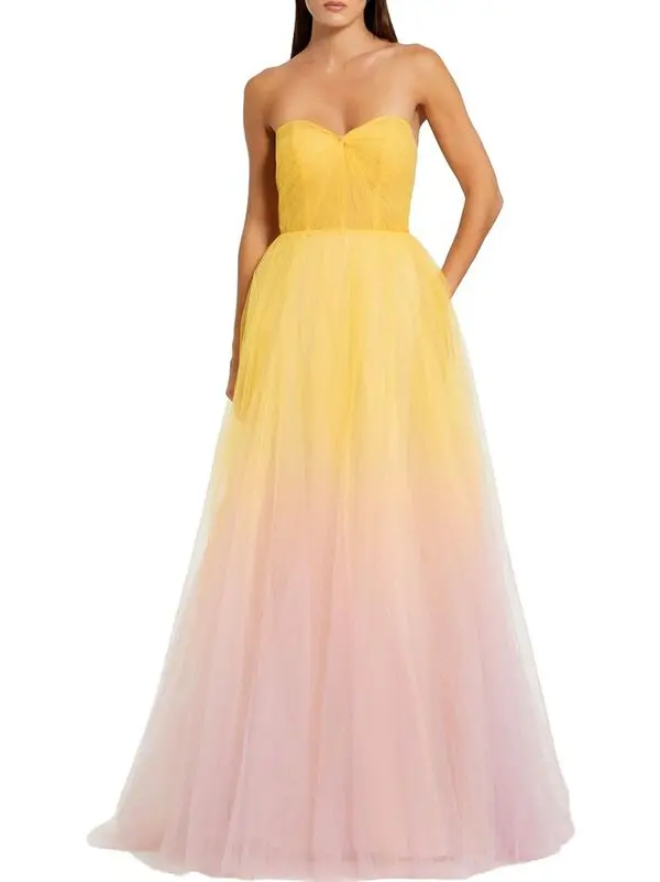 Mac Duggal Strapless Sweetheart Ombre Tulle Ballgown - Pink Lemonade