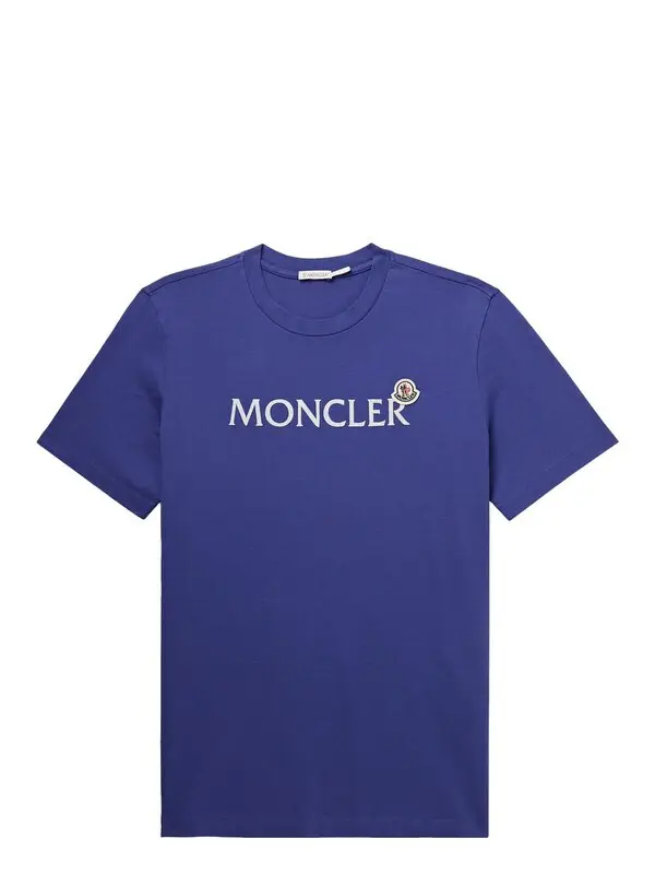 Moncler Logo-flocked Appliquéd Cotton-jersey T-shirt - Blue