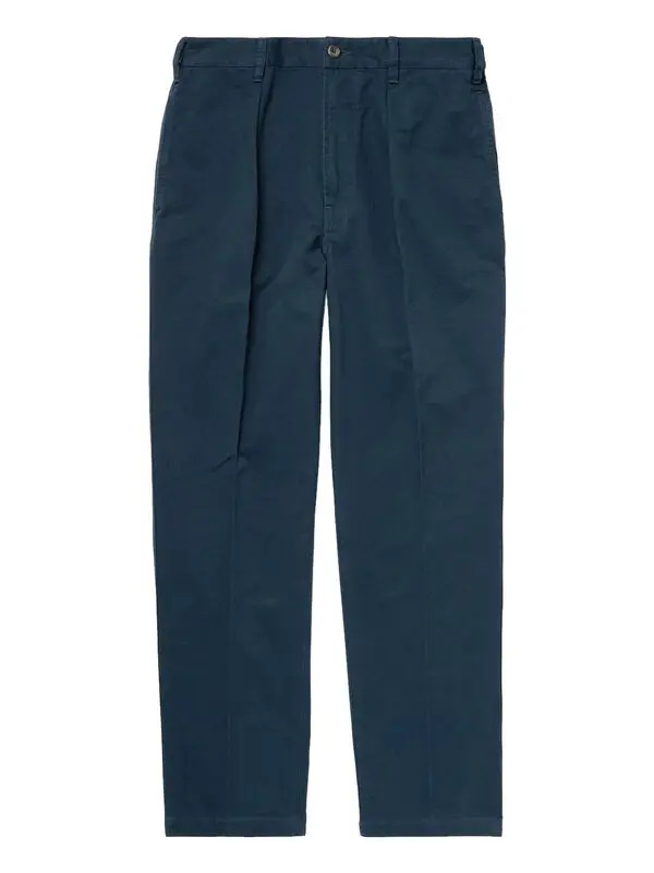 DRAKE'S Tapered Pleated Cotton-twill Suit Trousers - Blue