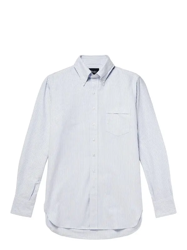 DRAKE'S Button-down Collar Striped Cotton Oxford Shirt - Blue