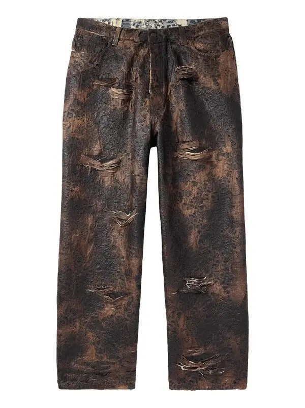 Acne Studios Wide-leg Distressed Coated Jeans - Brown