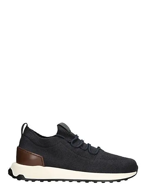 TOD'S Knitted And Leather Mid-top Trainers - Navy