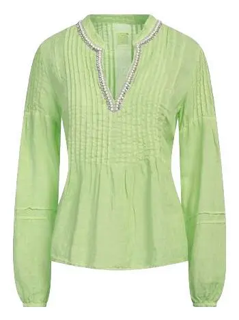 120% Lino Linen Blouse With Appliqués - Green