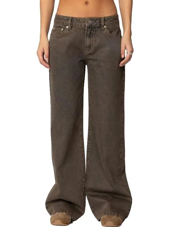 EDIKTED Zahra Low Rise Wide Leg Jeans - Brown-washed