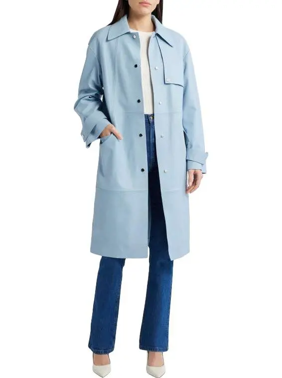 BOSS Sondeli Leather Trench Coat - Chambray Blue