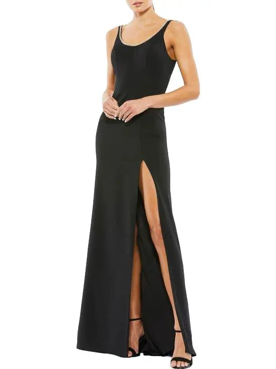 Mac Duggal Sleeveless Crystal Scoop Neckline Column Gown - Black