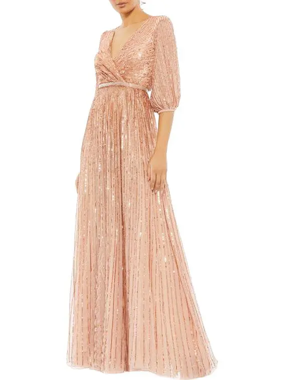 Mac Duggal Sequined Wrap Gown - Apricot