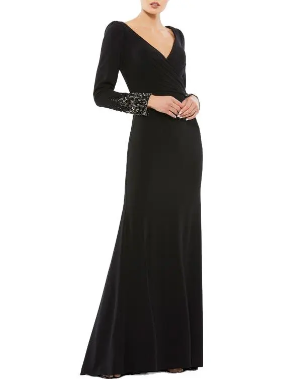 Mac Duggal Beaded Cuff Trumpet Gown - Black