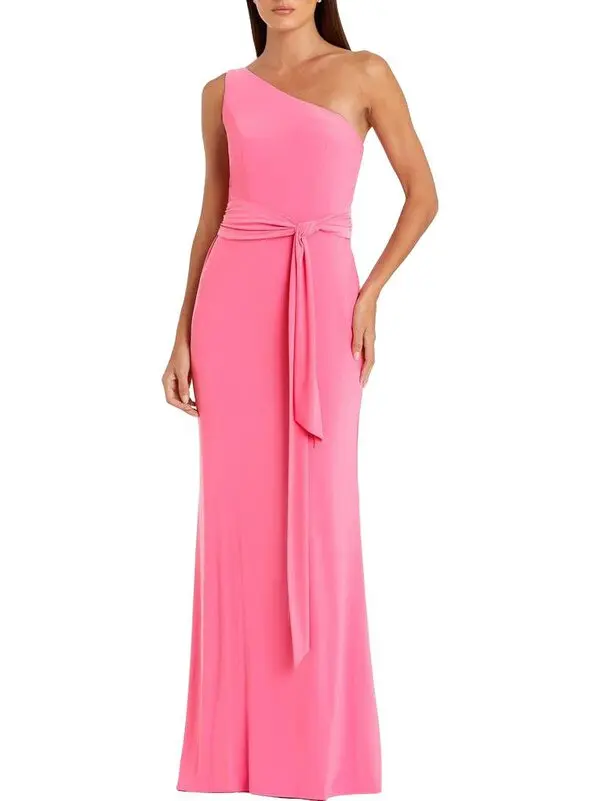 Mac Duggal Jersey One-shoulder Trumpet Gown - Candy Pink