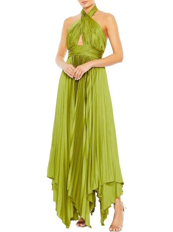 Mac Duggal Crisscross Halter Gown - Apple Green