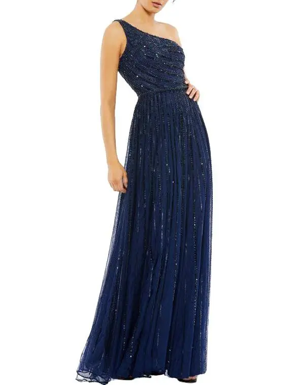 Mac Duggal Embellished One-shoulder A-line Gown - Midnight