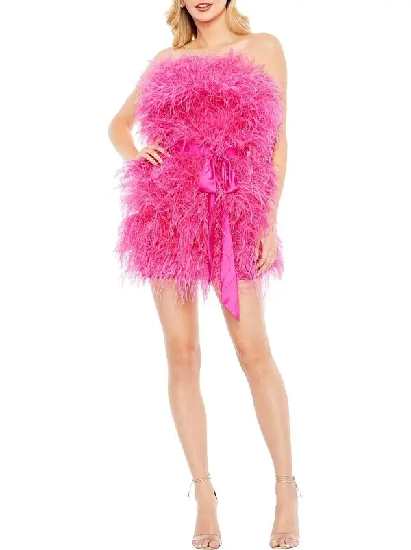 Mac Duggal Strapless Feather Mini Dress - Pink