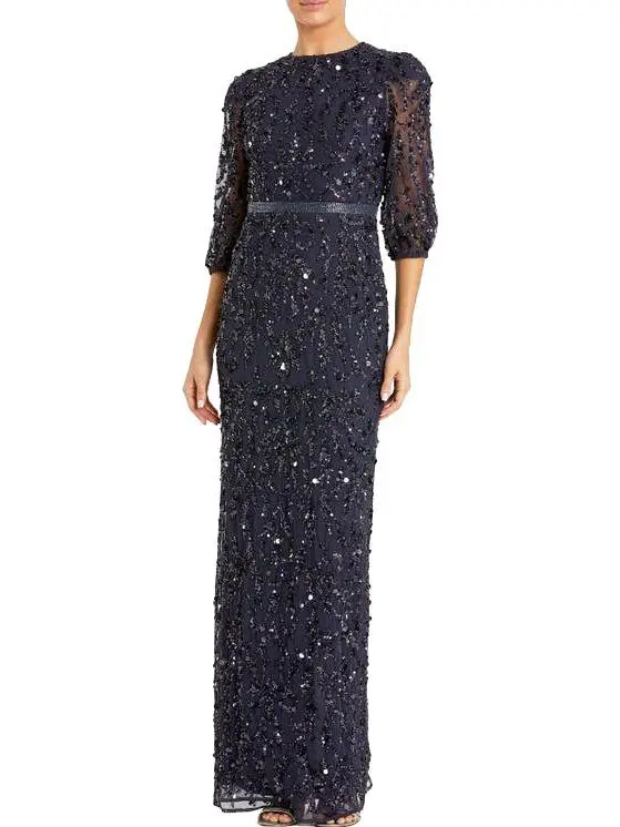Mac Duggal Sequined Gown With Sleeves - Midnight