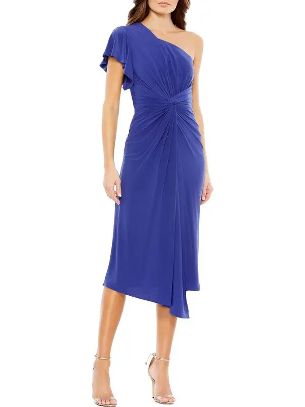 Mac Duggal One-shoulder Midi Dress - Royal Blue
