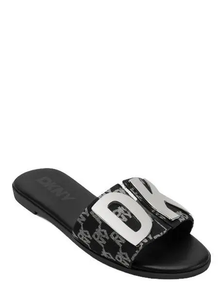 Dkny Waltz Logo Flat Sandal - Blk/nickel