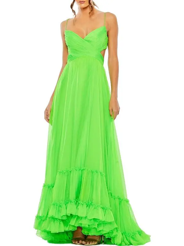 Mac Duggal Cut-out Chiffon Tiered Gown - Lime