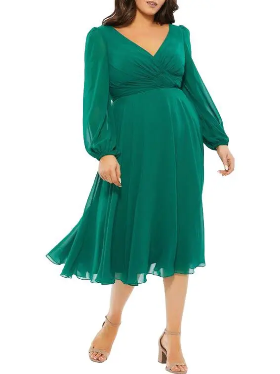 Mac Duggal Chiffon Bishop Sleeve Dress - Emerald
