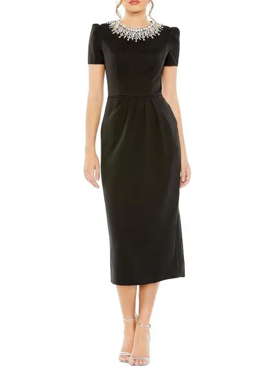Mac Duggal Hand-embellished Rhinestone Neckline Column Dress - Black
