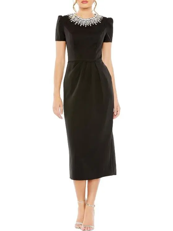 Mac Duggal Hand-embellished Rhinestone Neckline Column Dress - Black