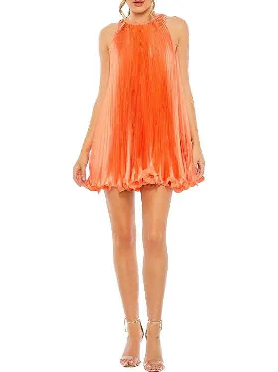 Mac Duggal Pleated Halter Neck Trapeze Mini Dress - Tangerine