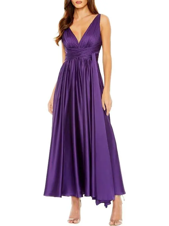 Mac Duggal Ruched Halter Gown - Purple