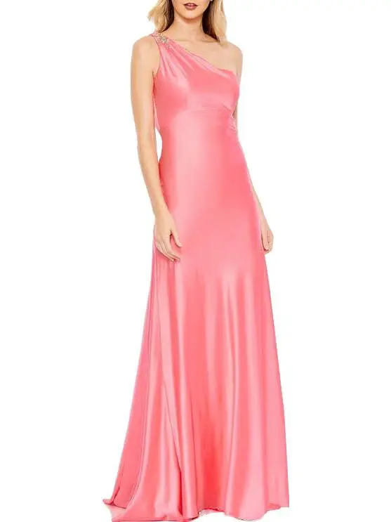 Mac Duggal Beaded Asymmetrical One-shoulder Gown - Pink