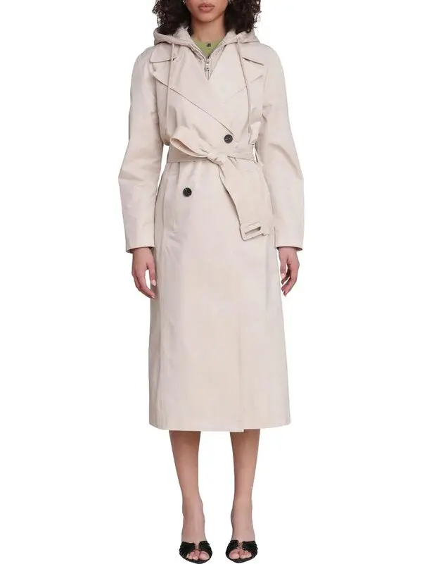 Avec Les Filles Maxi Trench Coat With Quilted Bib Hoodie - Ivory