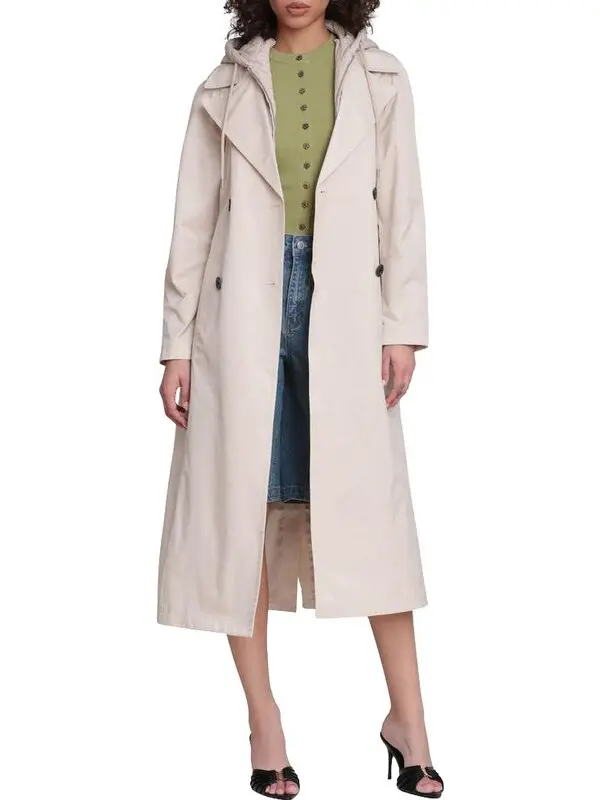 Avec Les Filles Maxi Trench Coat With Quilted Bib Hoodie - Ivory