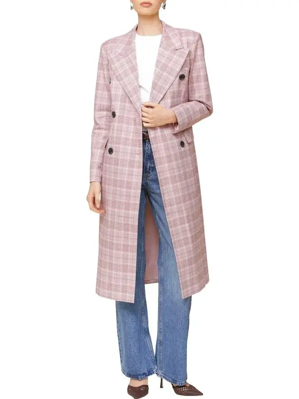 Avec Les Filles Plaid Double-breasted Coat - Pink-red