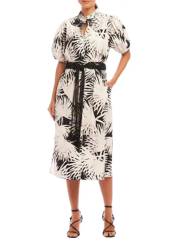 Karen Kane Belted Puff Sleeve Midi Shirtdress - Print