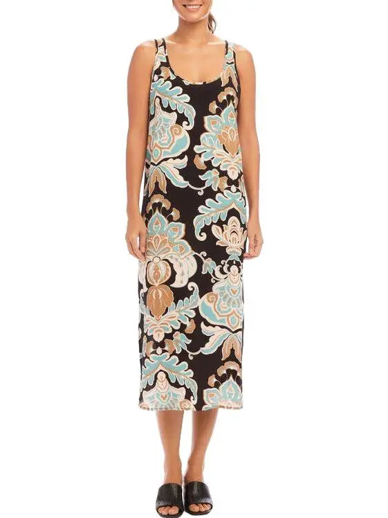 Karen Kane Damask Floral Print Tank Dress - Black Print