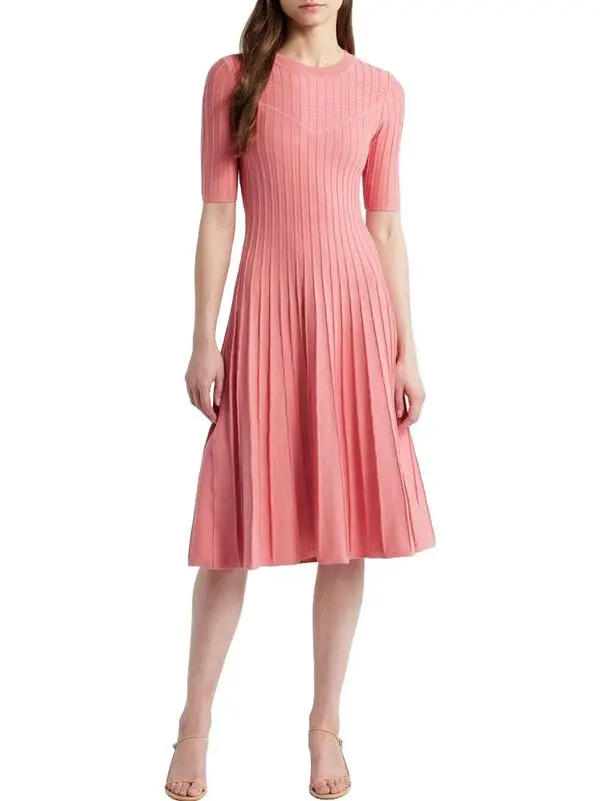 Elie Tahari Wanda Fit & Flare Sweater Dress - Dragon Fruit
